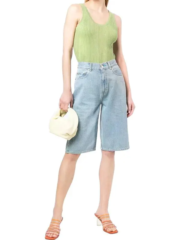 TU ES MON TRESOR High-waisted Denim Bermuda Shorts - Blue
