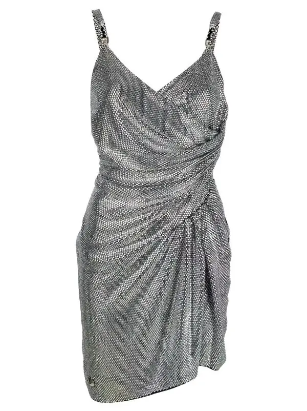 Philipp Plein Crystal Embellished Ruched Mini Dress - Grey