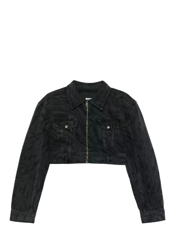 ROTATE BY BIRGER CHRISTENSEN Cropped Zebra-print Denim Jacket - Black