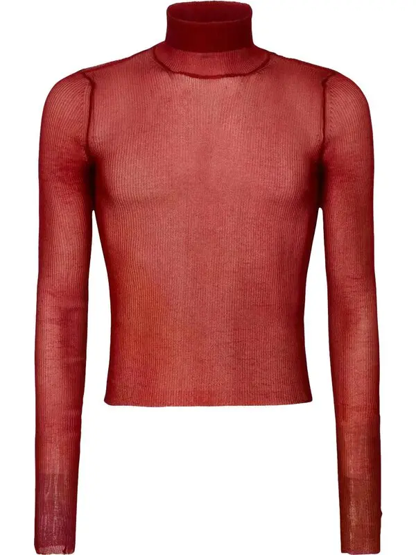 Gcds Celluloid Semi-sheer High Neck Top - Red