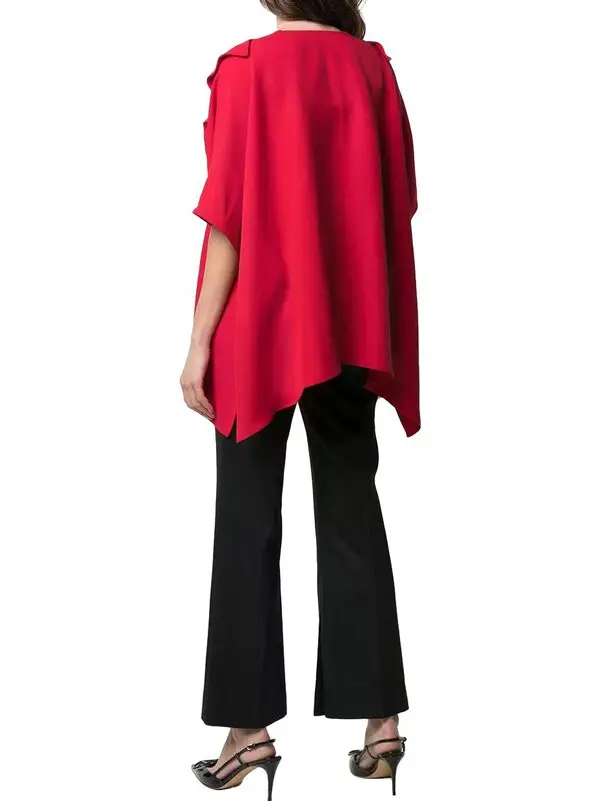 Valentino Garavani Silk Ruffled Drape Blouse - Red