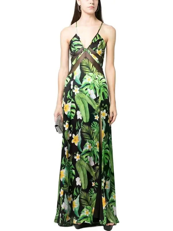 Philipp Plein Hawaii Printed Silk Maxi Dress - Black
