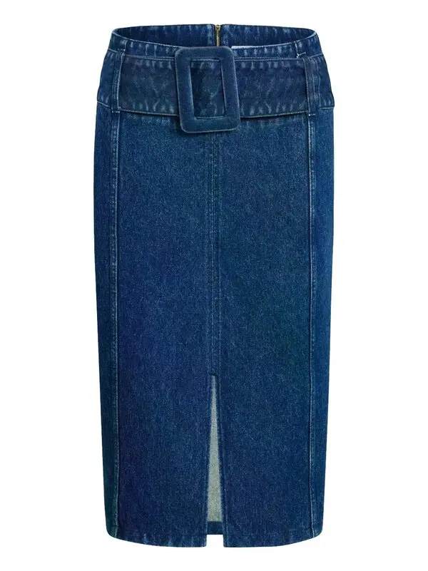 PATOU Belted Denim Midi Skirt - Blue