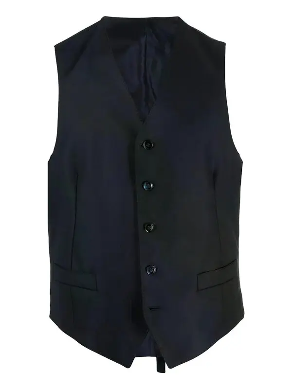 DELL'OGLIO Single-breasted Wool Waistcoat - Blue