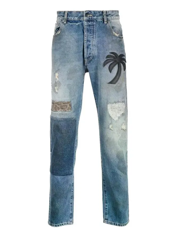 Palm Angels Patchwork Straight-leg Jeans - Blue