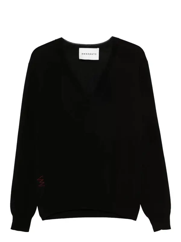AMARANTO V-neck Long-sleeve Top With Ribbed Trim - Black