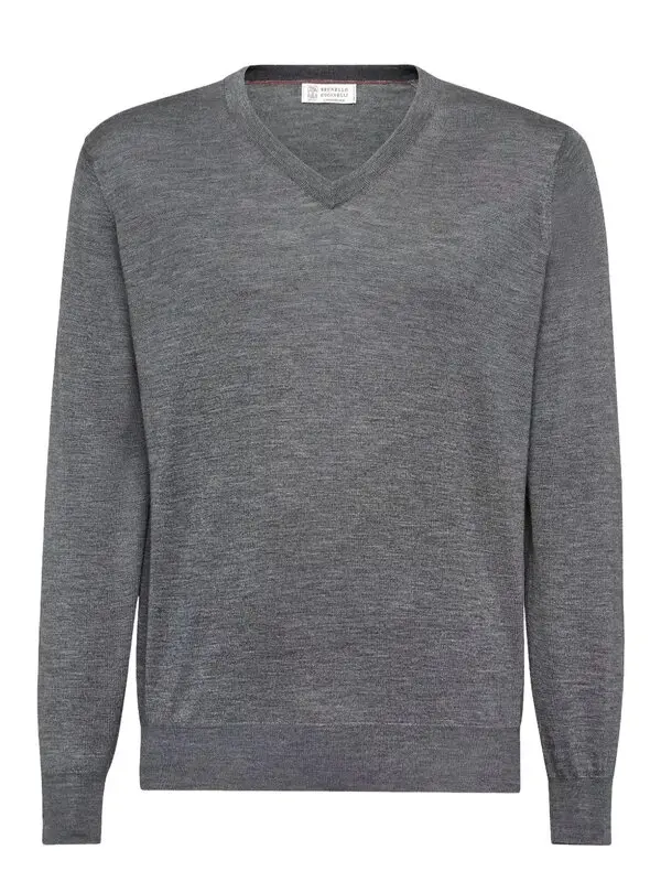 Brunello Cucinelli V-neck Wool Jumper - Grey