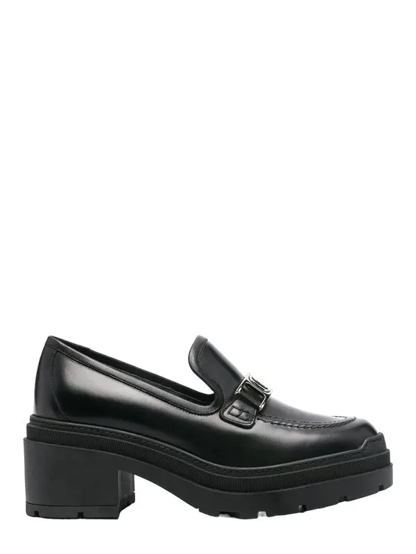 FERRAGAMO Vara Chain Leather Loafers - Black