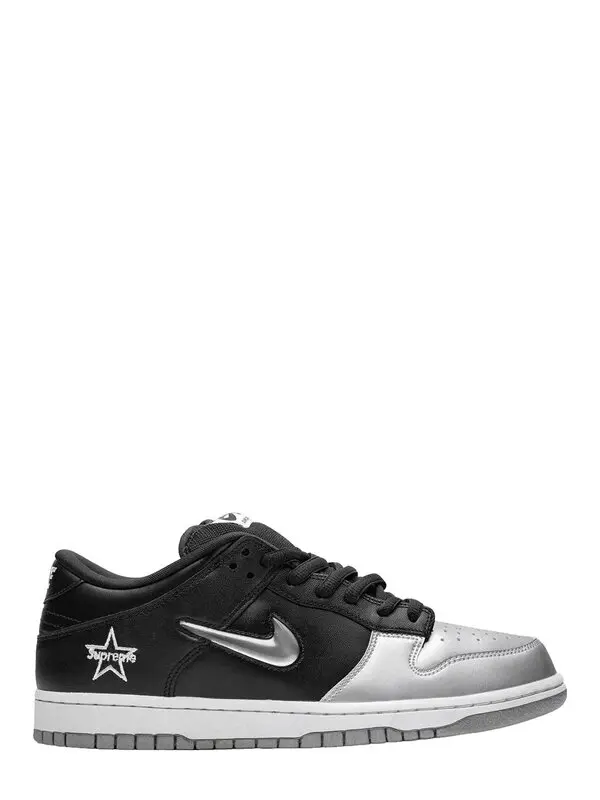 Nike Supreme X Dunk Low Og Qs "jewel Swoosh " Black Sneakers - Silver