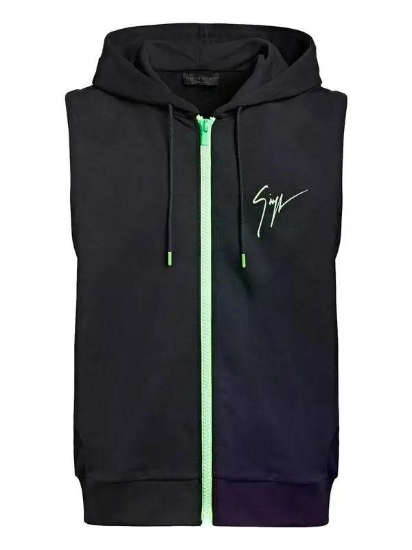 GIUSEPPE ZANOTTI Sleeveless Zip-up Hoodie With Neon Accents - Black