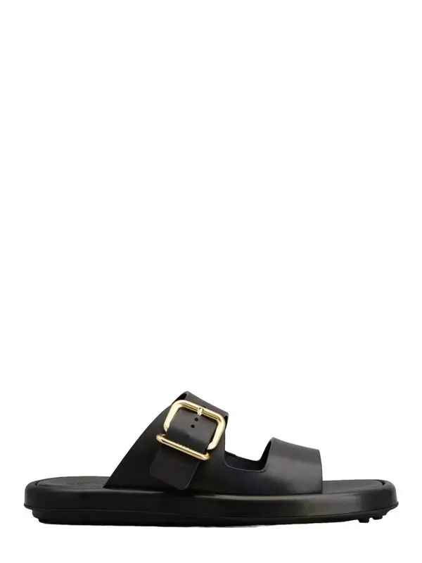 TOD'S Leather Sandals With Decorative Buckle Detail - Black