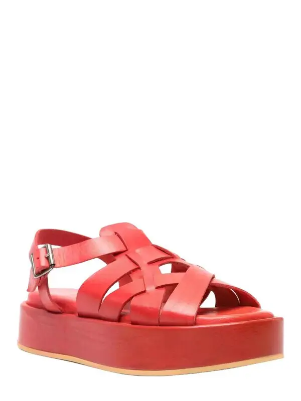 Moma Arizona Raw Leather Platform Sandals - Red