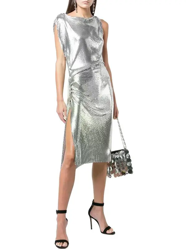Rabanne Tone Aluminium Draped Midi Dress - Silver
