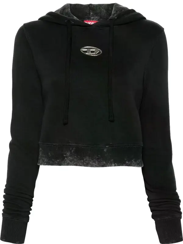 DIESEL® Cropped Hoodie With Distressed Detailing - Black