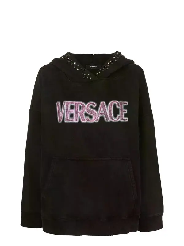 Versace Logo-print Studded Hoodie - Black