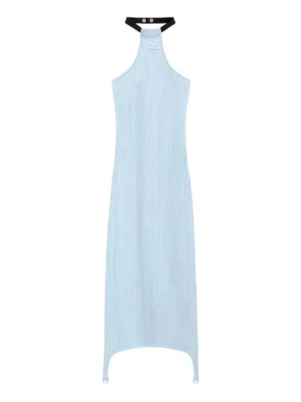 COURREGES Ribbed-knit Halterneck Dress - Blue