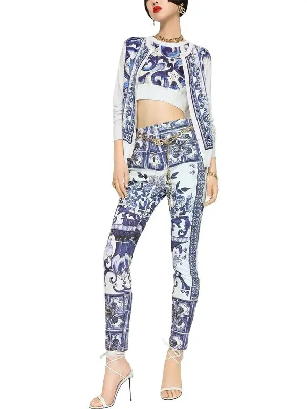 Dolce & Gabbana Majolica Print Skinny Jeans - Blue