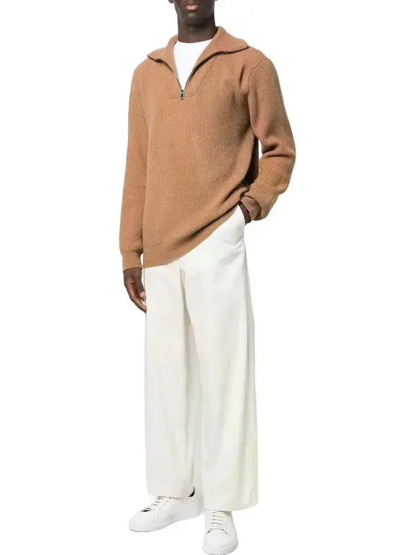 ROBERTO COLLINA Half Zip Ribbed Jumper - Brown