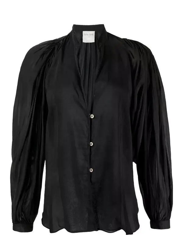 FORTE_FORTE Semi-sheer Balloon Sleeve Blouse - Black