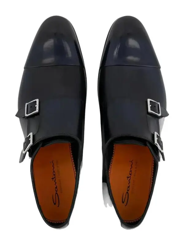 Santoni Double-buckle Leather Monk Shoes - Blue