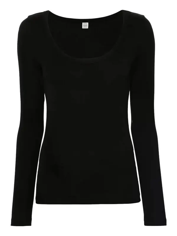 TOTEME Scoop-neck Fine-ribbed Long-sleeve Top - Black