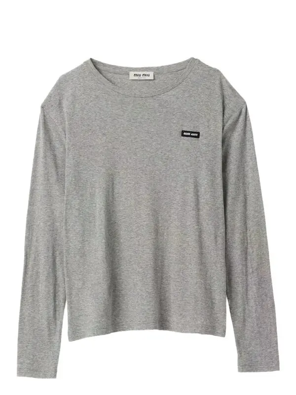 Miu Miu Long-sleeved Ribbed Jersey T-shirt - Grey