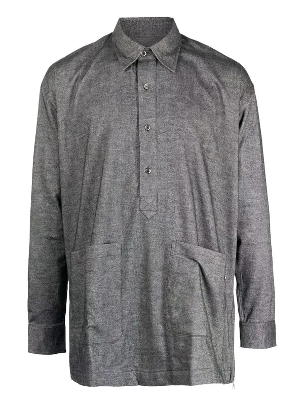 THE POWER FOR THE PEOPLE Button Placket Long-sleeve Shirt - Black