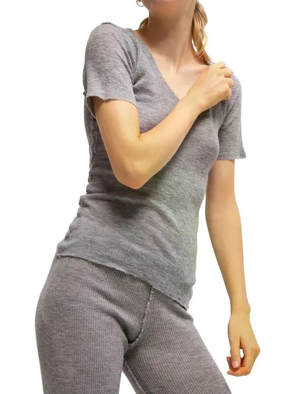 GUDRUN & GUDRUN Barbara V-neck Short-sleeve Top - Grey