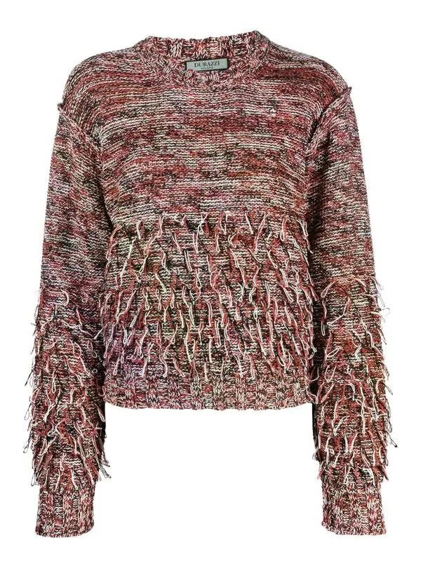 DURAZZI MILANO Crew Neck Sweatshirt With Fringe Detailing - Red