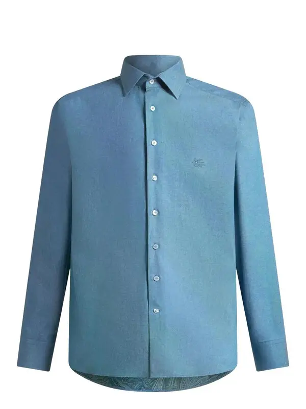 Etro Pegaso-motif Cotton Shirt - Blue