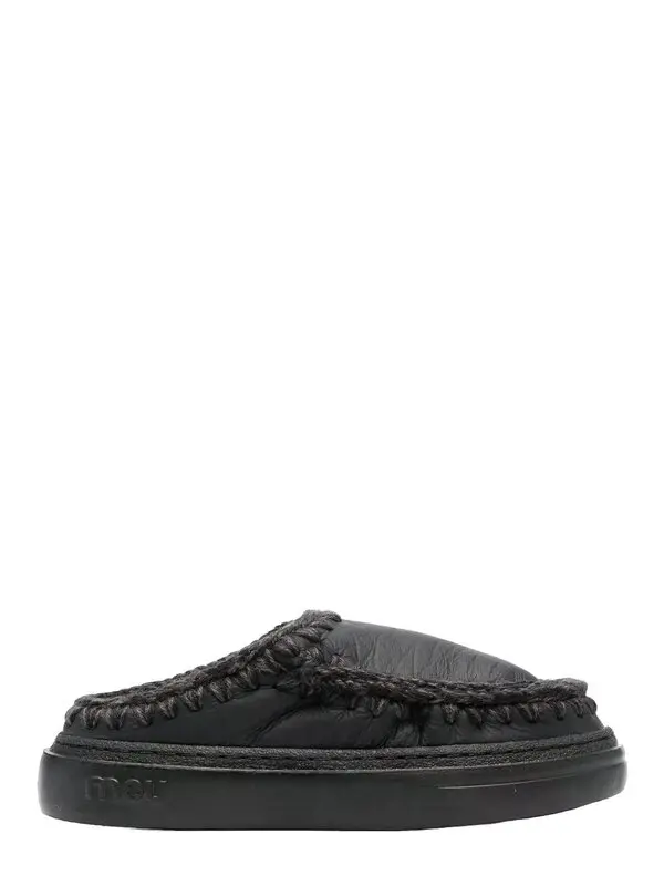 Mou Leather Shearling Lined Slippers - Black