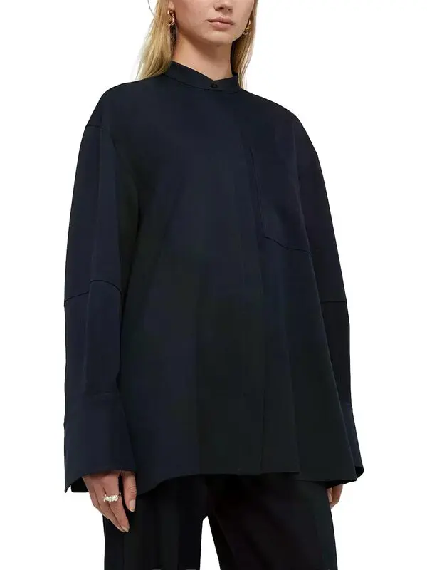 JIL SANDER Collarless Button-front Shirt - Blue