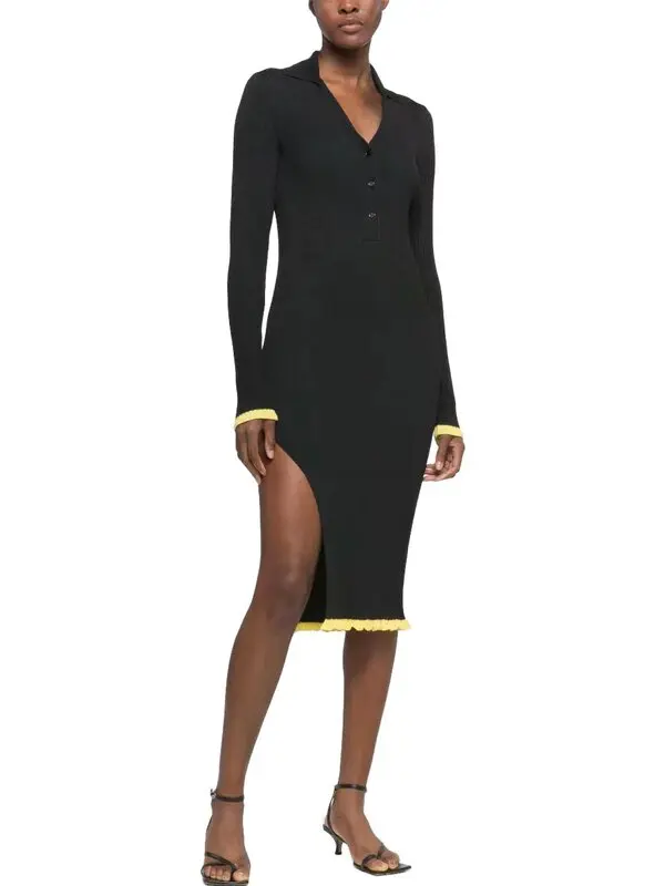 AZ FACTORY X Ester Manas Ribbed Knit Midi Dress With Plunging Neckline And Scalloped Trim - Black