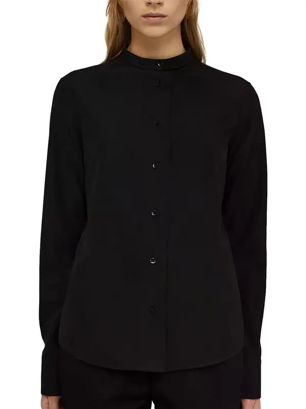 JIL SANDER Mandarin Collar Embroidered Monogram Cotton Shirt - Black