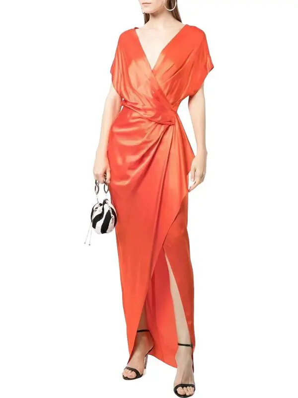Michelle Mason Silk Satin Drape-detail Gown - Orange