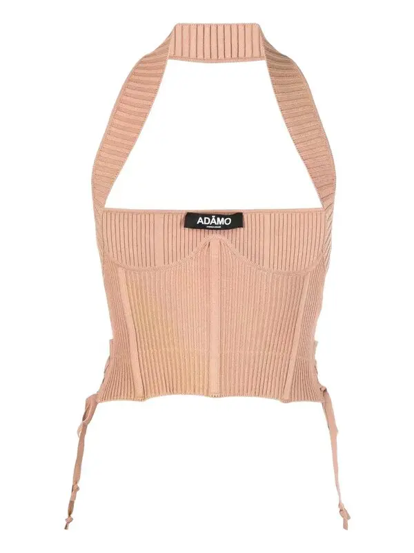 ANDREĀDAMO Ribbed-knit Corset Top - Neutrals