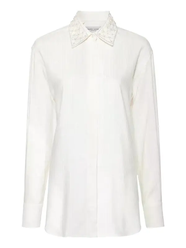 GOLDEN GOOSE Ribbed-effect Shirt With Faux-pearl Detailing - Neutrals