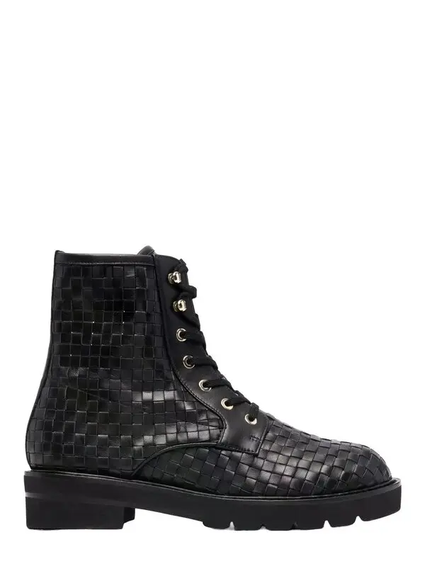 STUART WEITZMAN Mila Woven Leather Lace-up Ankle Boots - Black