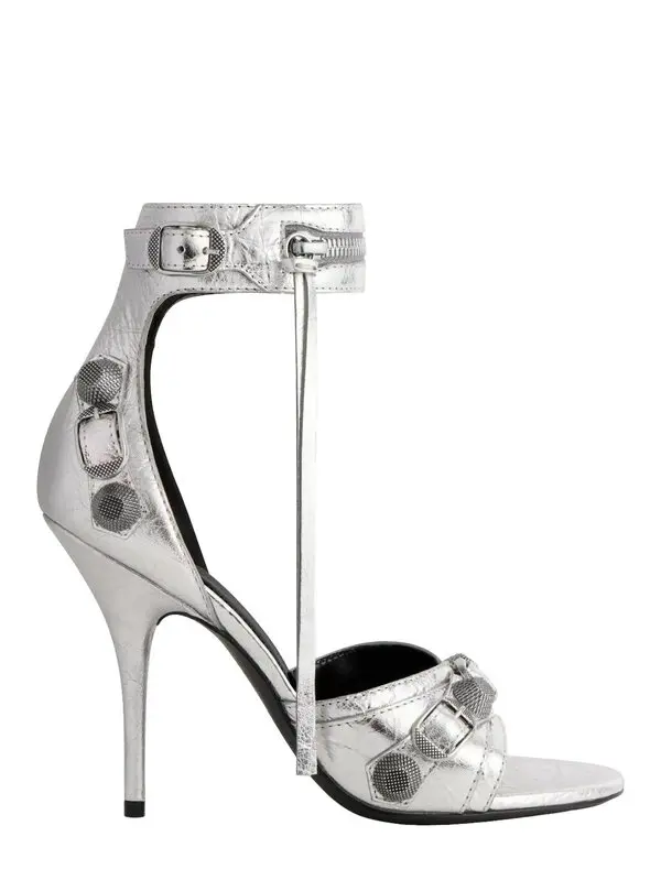 Balenciaga Cagole 110mm Metallic Finish Sandals - Silver