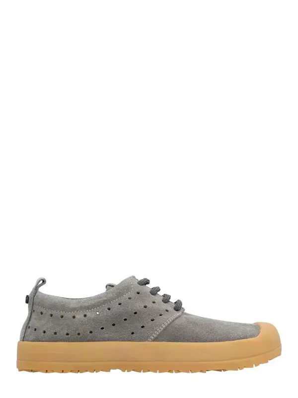 VOLTA Suede Low-top Sneakers With Perforated Detailing - Grey