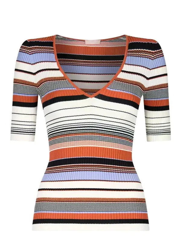 Liu Jo Striped Knit T-shirt With V-neck - Red