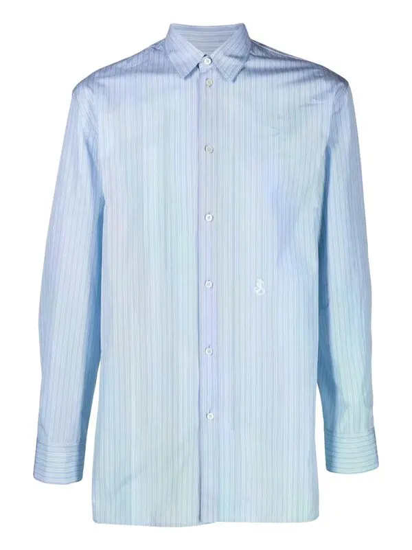 JIL SANDER Logo-embroidered Stripe-print Cotton Shirt - Blue