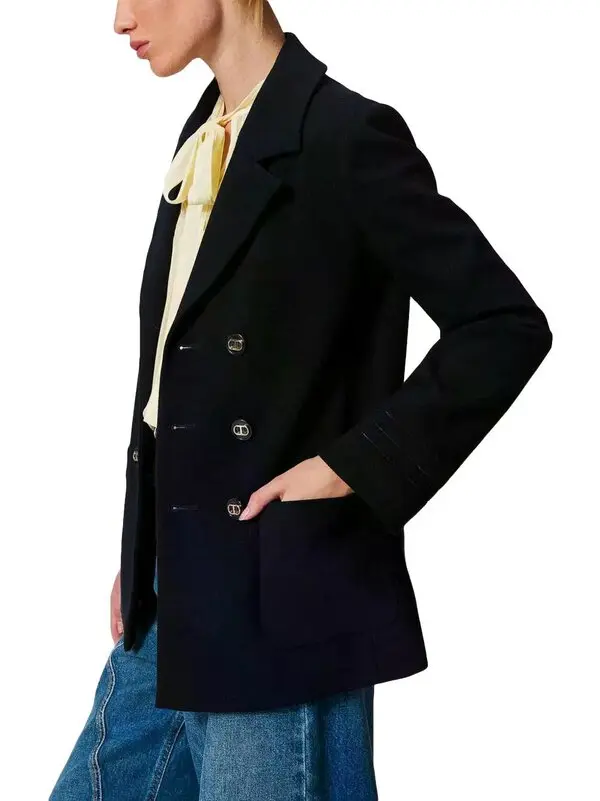 TWINSET Embroidered Double-breasted Jacket - Blue