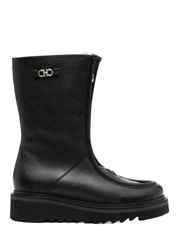 FERRAGAMO Zip-front Leather Boots - Black