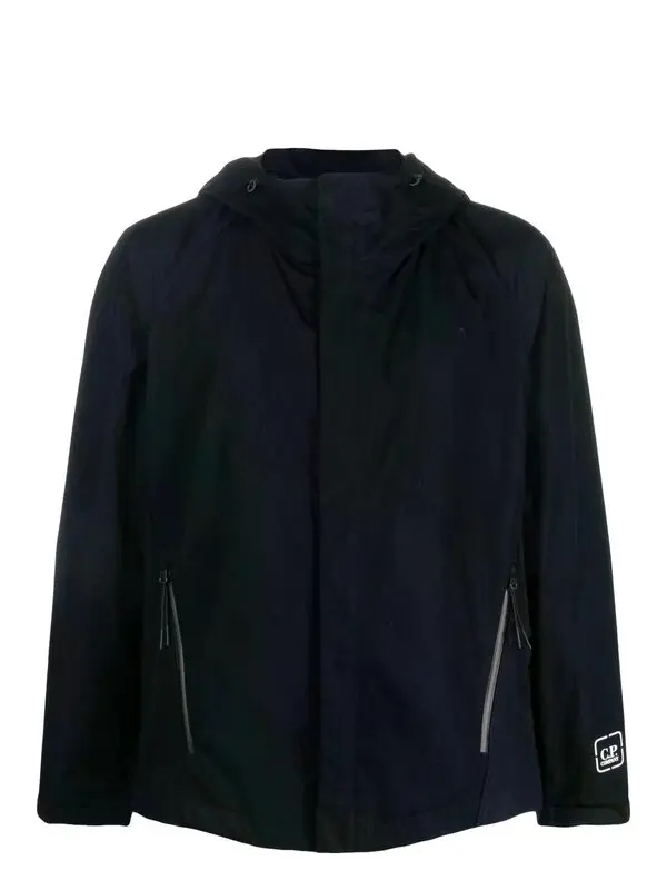 C.P. COMPANY Logo Patch Zipped Hooded Jacket - Blue