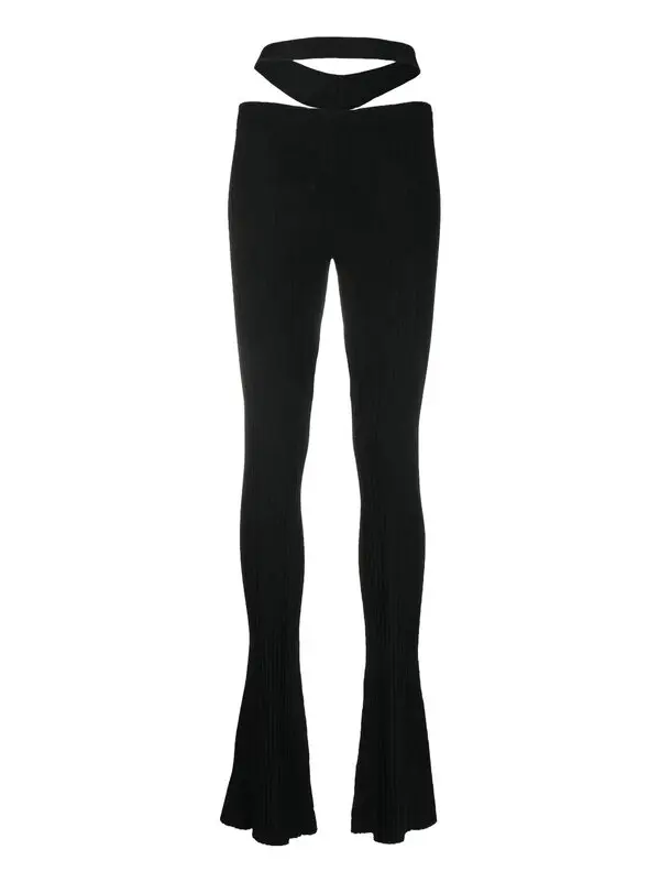 ANDREĀDAMO Cut-out Ribbed-knit Trousers - Black