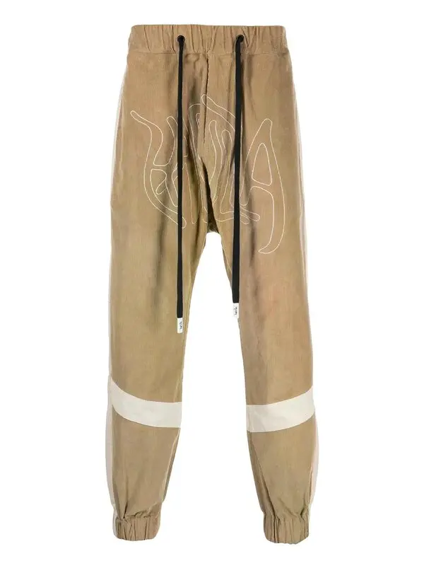 HACULLA. Embroidered-logo Ribbed Drop-crotch Pants - Brown