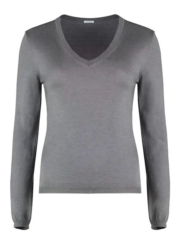 Malo Long Sleeve V-neck Jersey Top - Grey