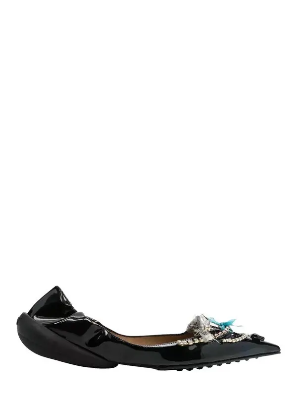 13 09 SR Crystal-embellished Pointed Ballerina Shoes - Black