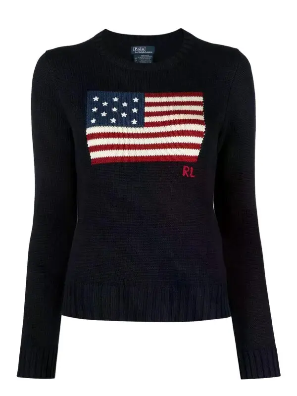 Polo Ralph Lauren Flag Motif Cotton Jumper - Blue